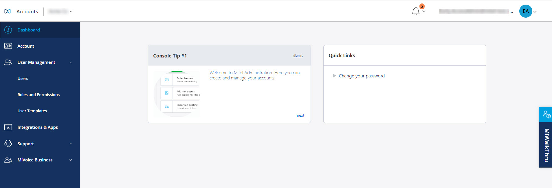 Connectez-vous à Mitel Administration
